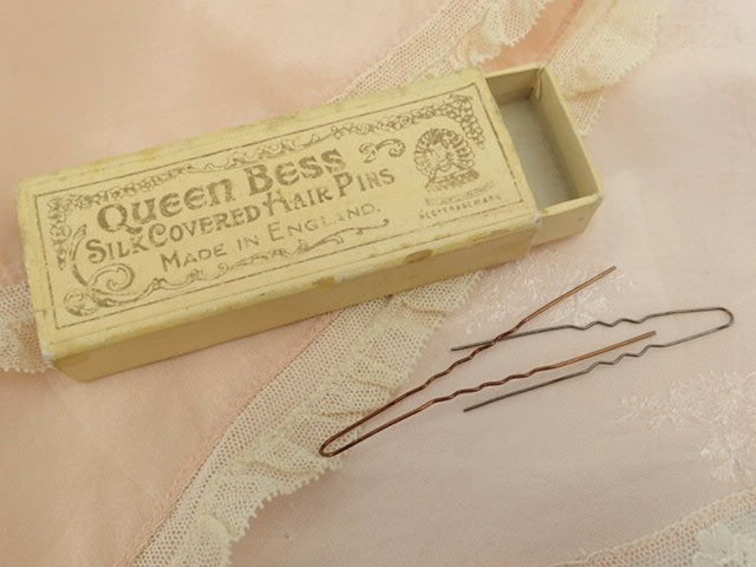 1910 1920s Antique Queen Bess Silk Covered Hair Pins Box Accessories ...
