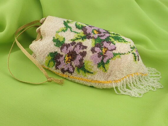 Little 1900s Beaded Reticule Evening Purse Drawstring… - Gem