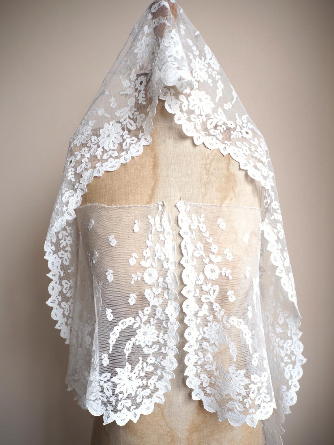 1800s Lace Border | Hand Applied Applique Muslin Flowers | Flounce ...