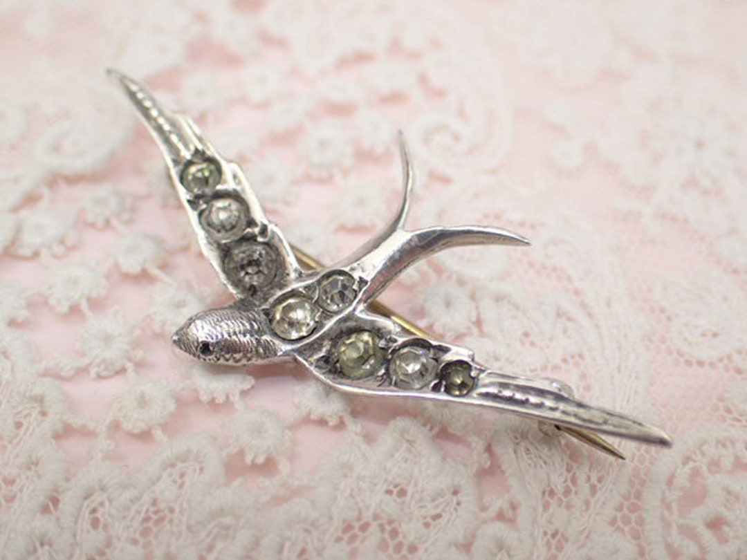 Victorian Swallow Bird Brooch Pin | Paste Stones 935 Silver | Antique ...
