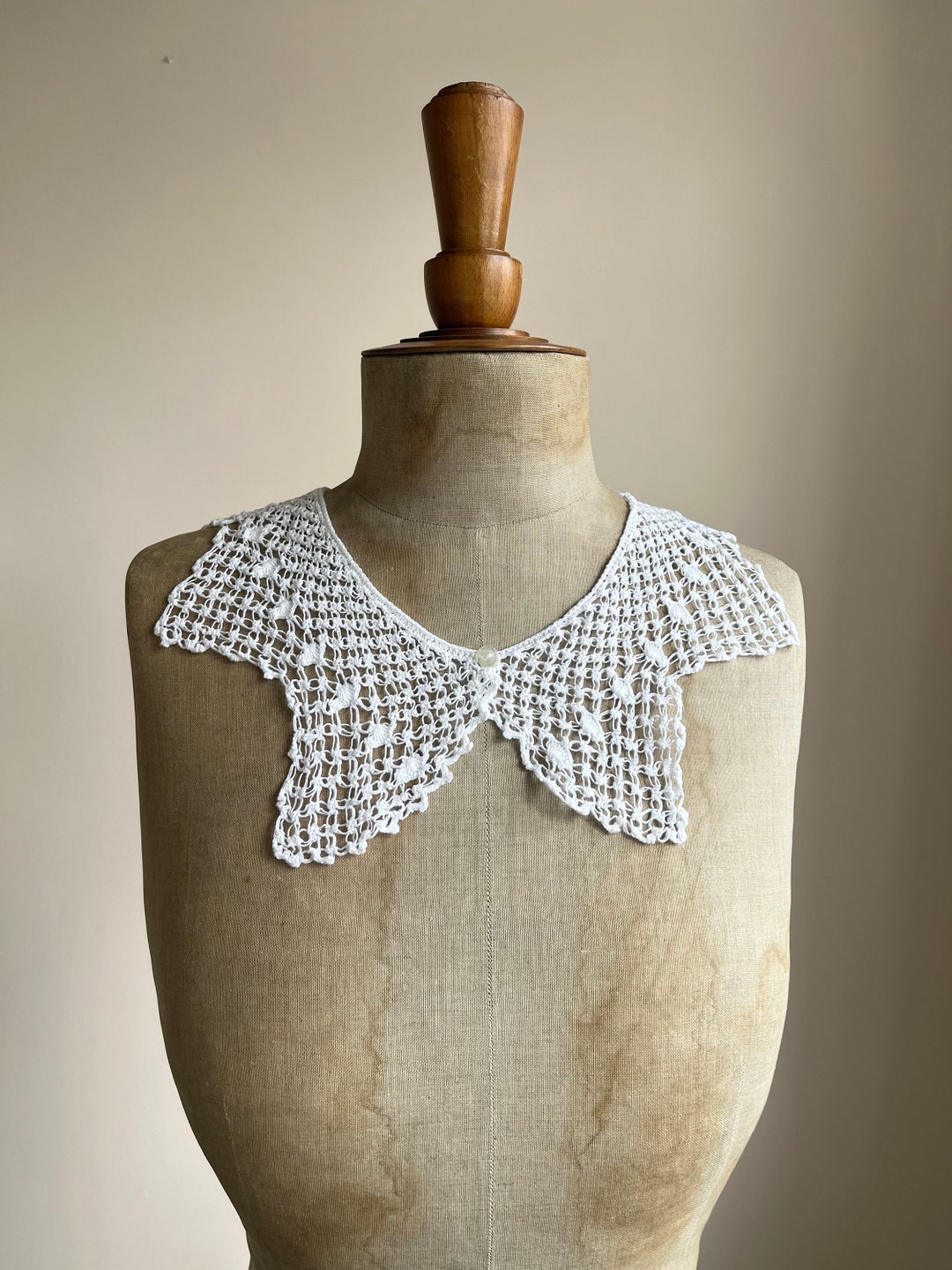 1940s Crocheted Collar White Cotton Button Fastening Dress Blouse ...