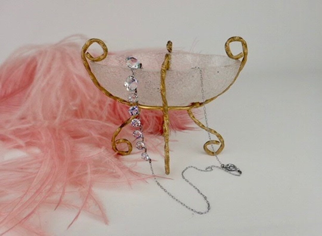 French Boudoir Antique Glass Trinket Dish Pot Box Shiny Ormolu Crackle ...