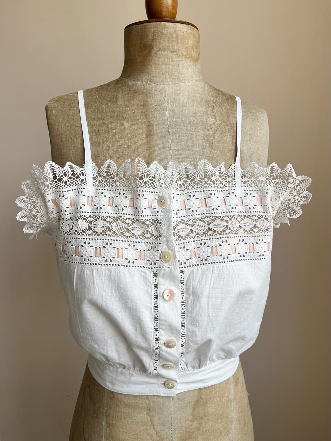 Edwardian Corset Cover | Frilly White Lace Cotton Blouse Top Cami ...