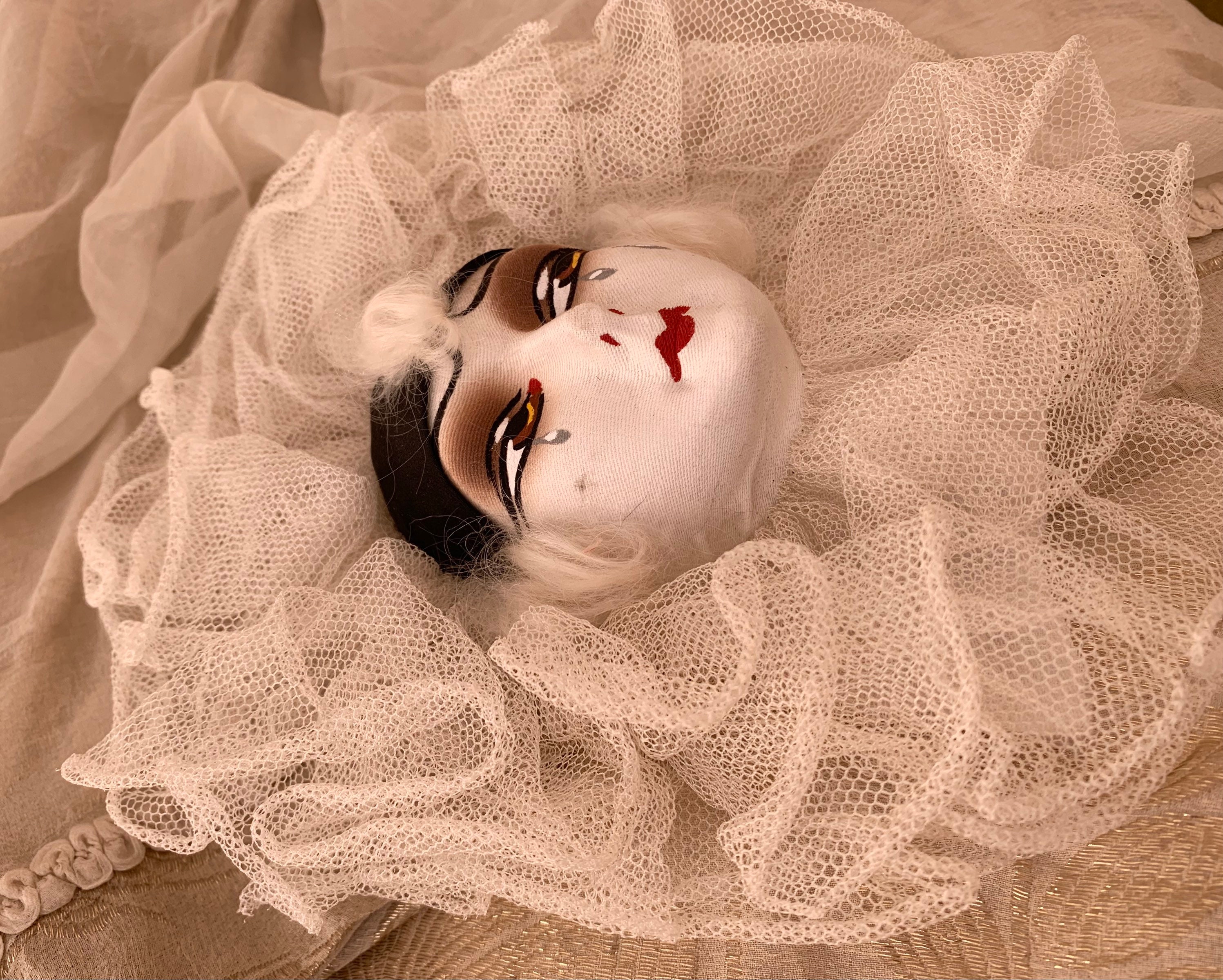 1920s Crying Pierrot Boudoir Doll Head White Tulle Ruffle | Etsy