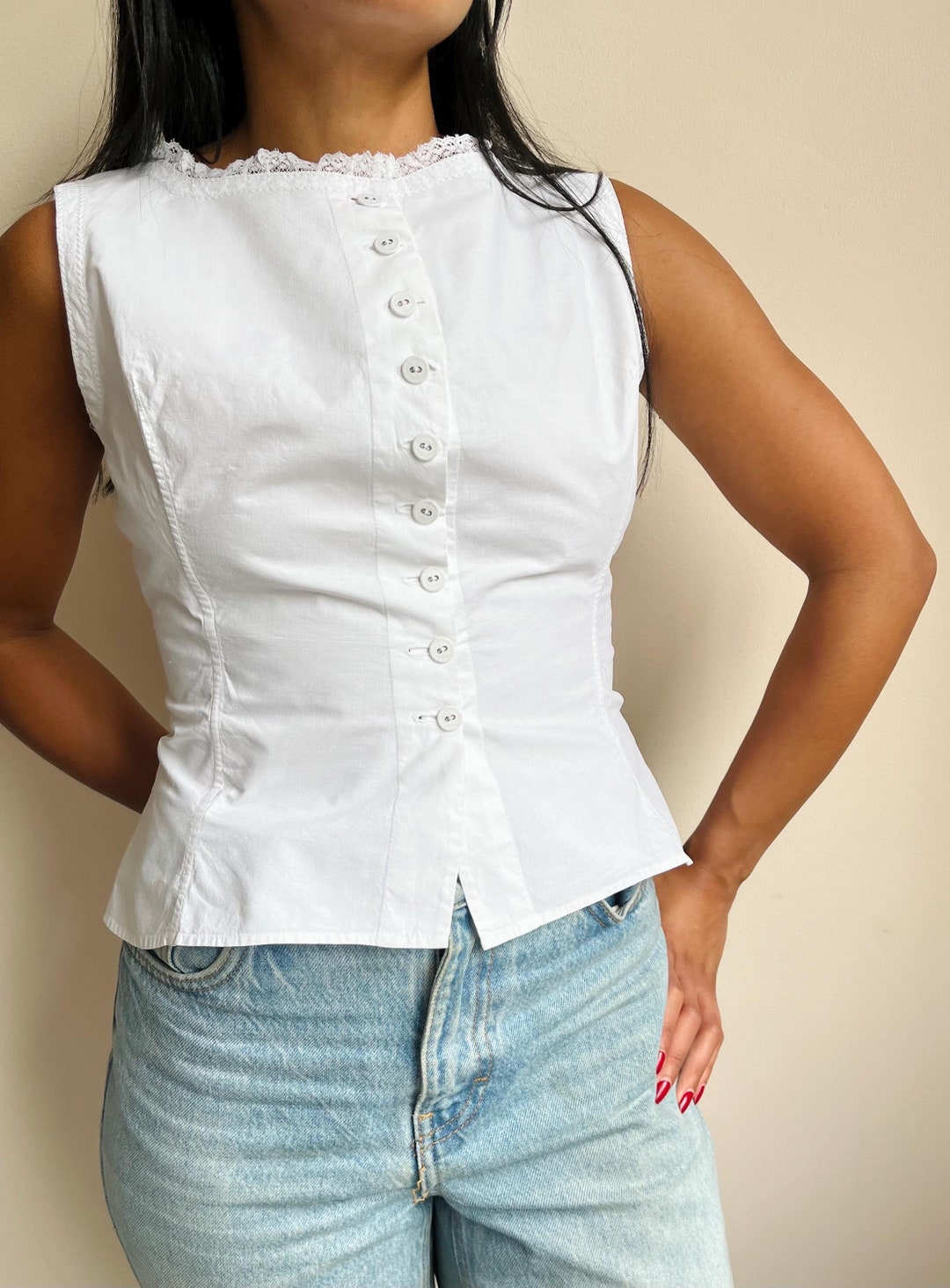 Edwardian or Victorian Corset Cover White Lace Cotton Blouse Top Cami ...