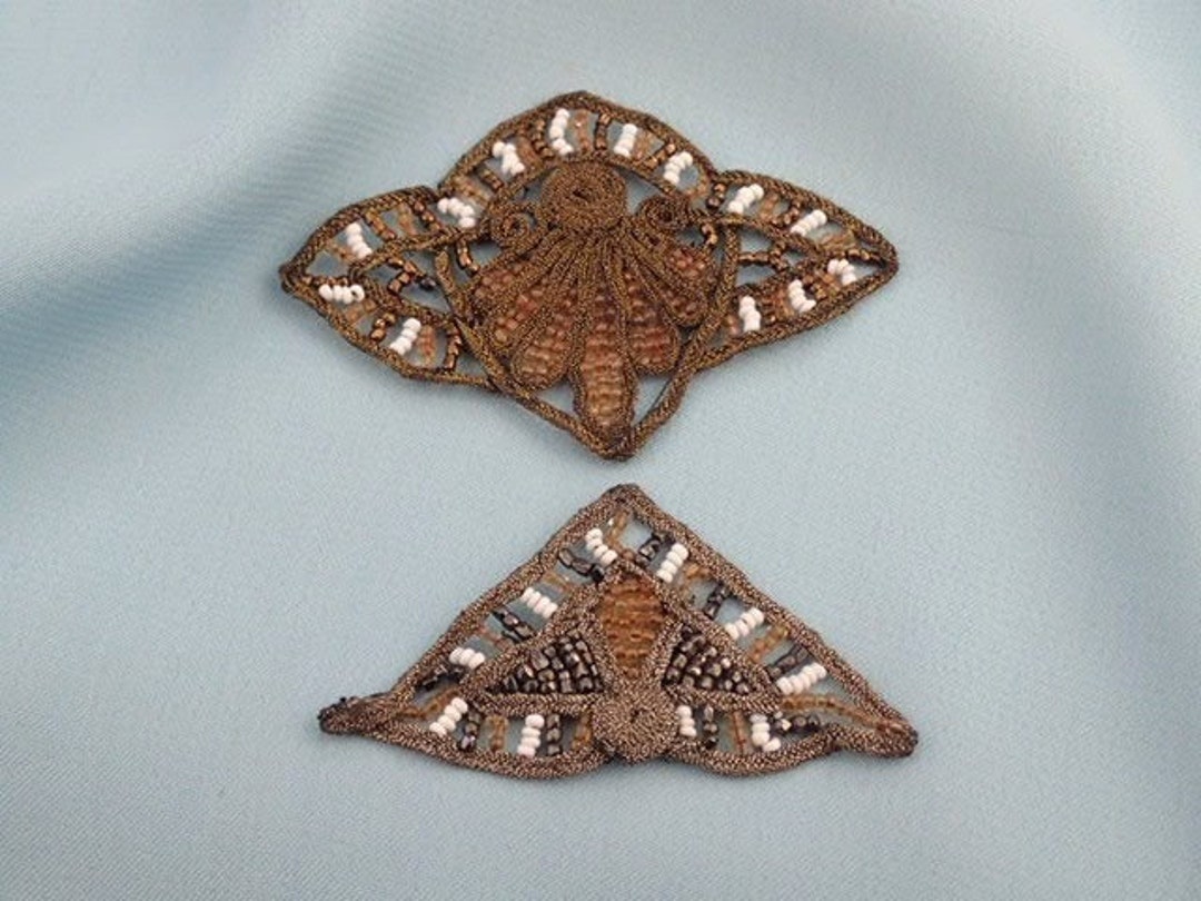 Original 1920s Egyptian Revival Beaded Applique Metallic Bronze Gold ...