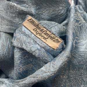 1930s - 1940s Evening Gown | Sparkly Metallic Silver Thread Foliage Silky Blue Short Sleeve ...