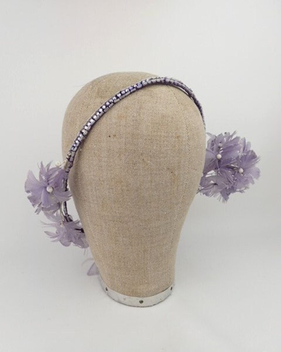 1920s Lilac Tiara Feather Flowers Rhinestones Beads Thread Headdress ...