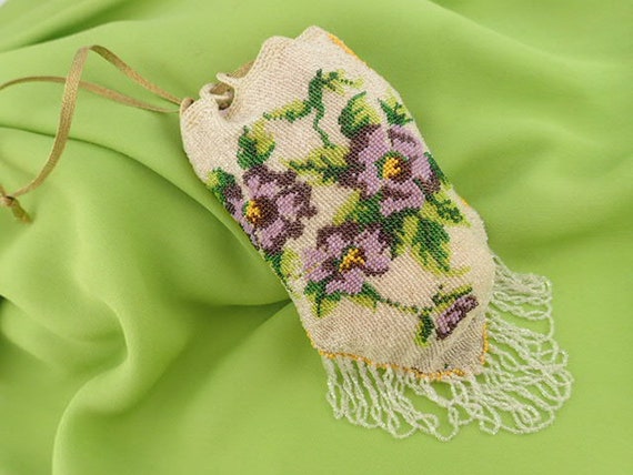 Little 1900s Beaded Reticule Evening Purse Drawstring… - Gem