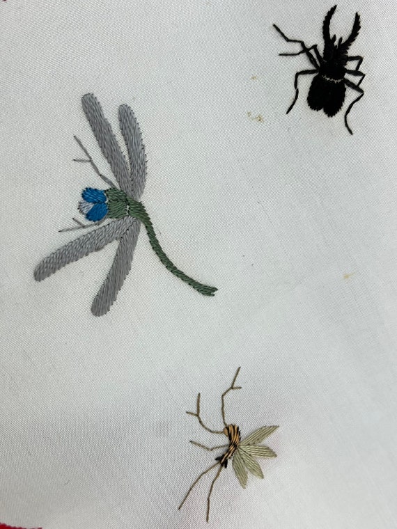 1920s Embroidered Insects Handkerchief | Silk Scallop… - Gem