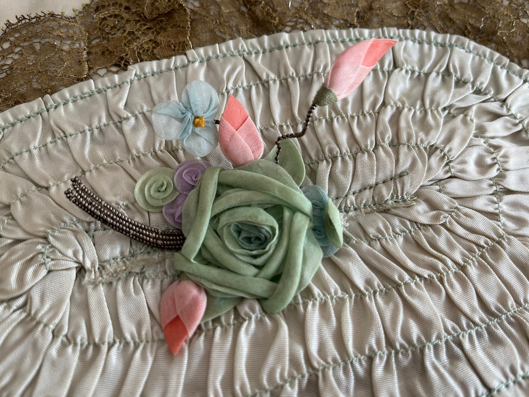 1930s Ribbon Work Boudoir Case | Metallic Gold Lace Roses | Lingerie ...