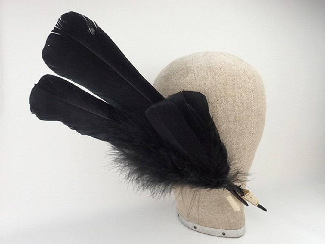 Original Jet Black French Antique 1900s Feather Millinery Piece Spray ...