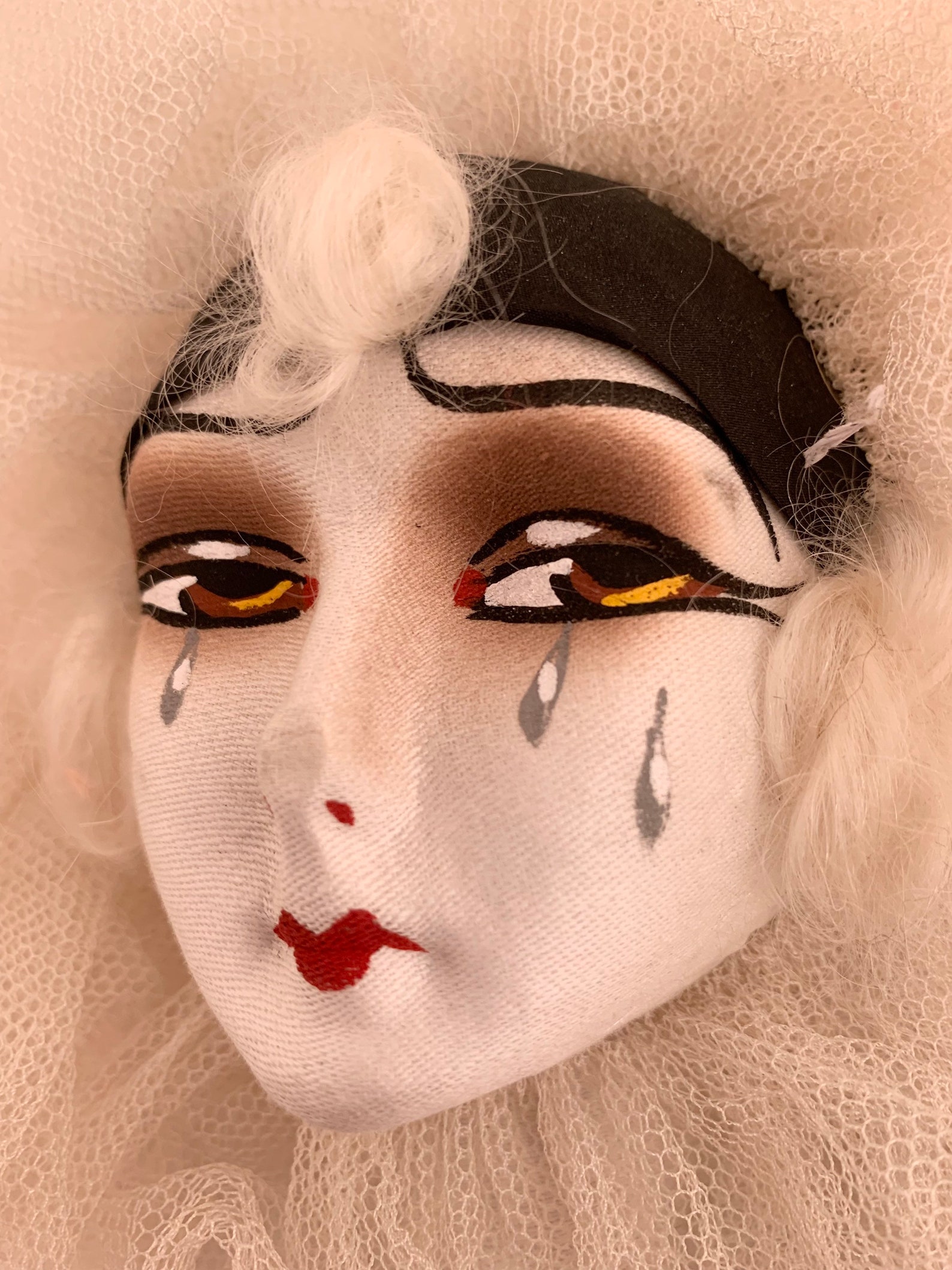 1920s Crying Pierrot Boudoir Doll Head White Tulle Ruffle | Etsy
