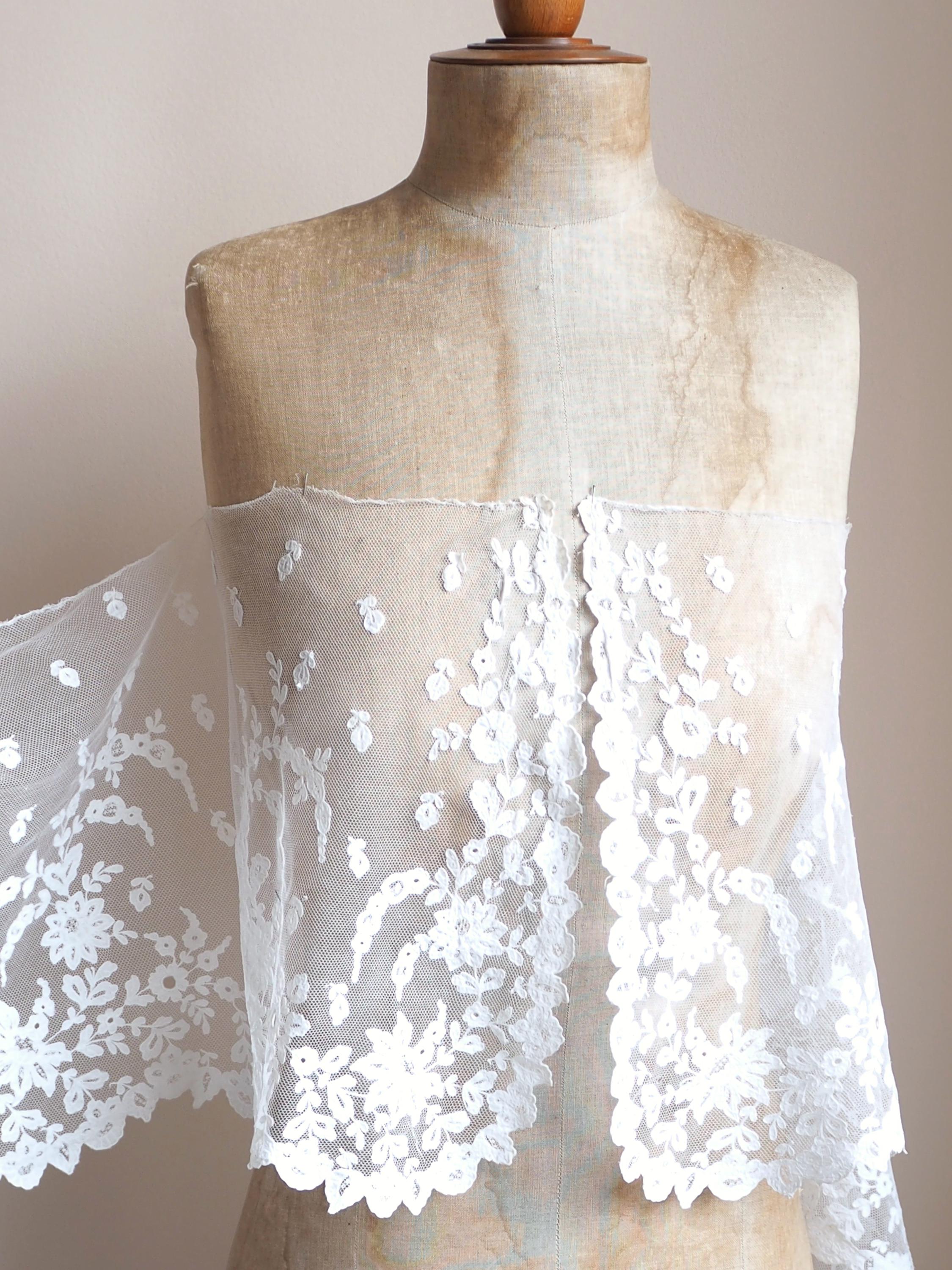 1800s Lace Border | Hand Applied Applique Muslin Flowers | Flounce ...
