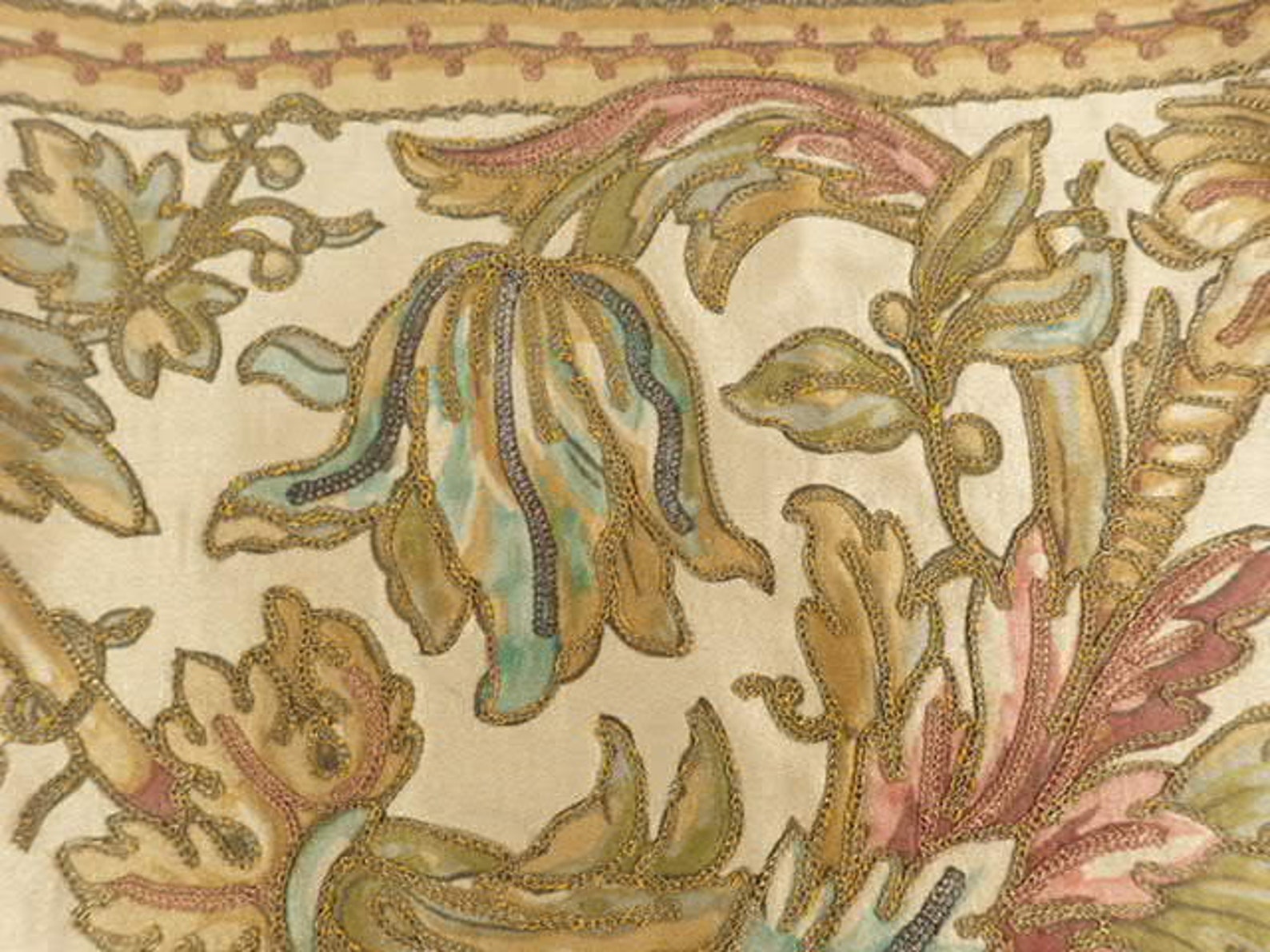 Beautiful Antique Hand Painted Woven Silk Metallic Thread | Etsy