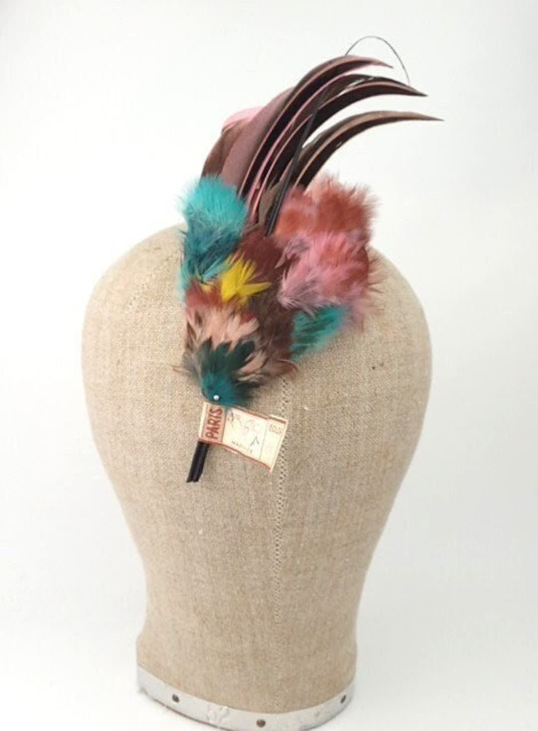 1930s French Millinery Feather Blue Pink Black Hat Feathers Trim ...