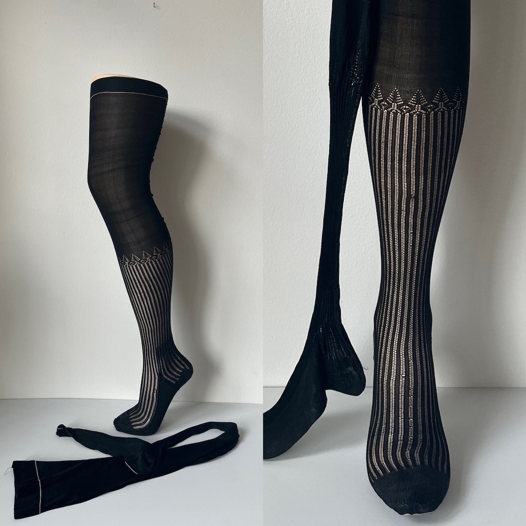 1920s Seamed Stockings Black White Detailing Vintage Antique Art Deco ...