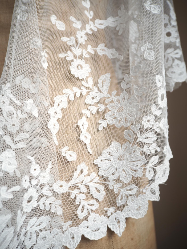 1800s Lace Border | Hand Applied Applique Muslin Flowers | Flounce ...