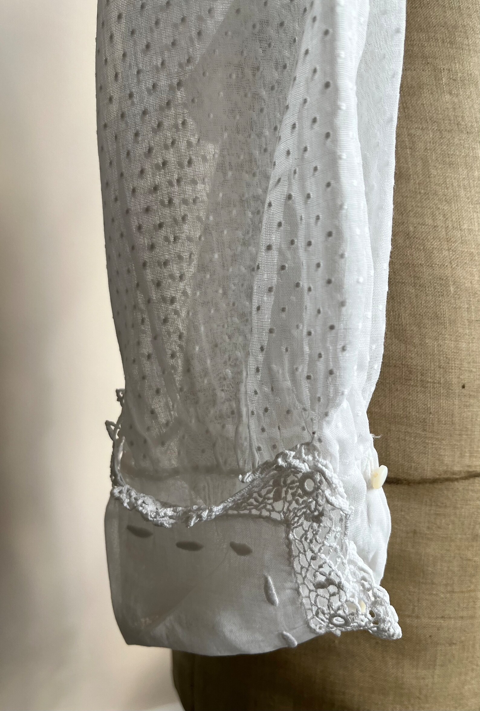Edwardian Blouse Pretty Lace Collar Polka Dot White Cotton Lawn Shirt Top Long Sleeved 1900s ...