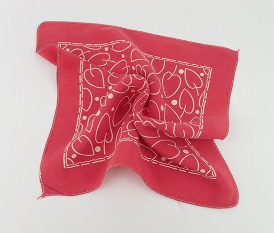 1930s Stylized Silk Handkerchief Leaves Polka Dots Soft Hanky Chery Red ...
