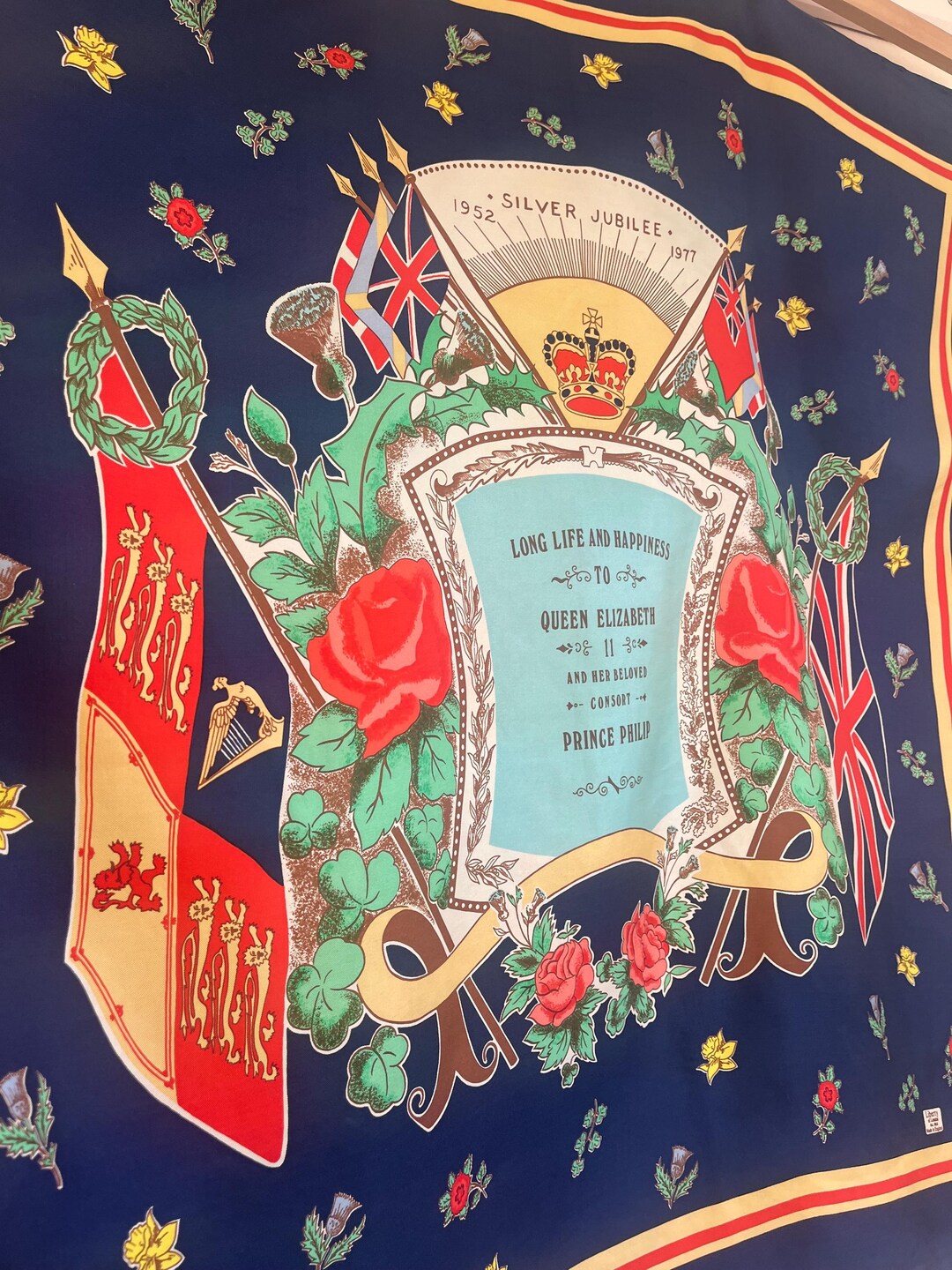 Vintage Liberty Silk Scarf | Queen Elizabeth II Silver Jubilee Shawl ...