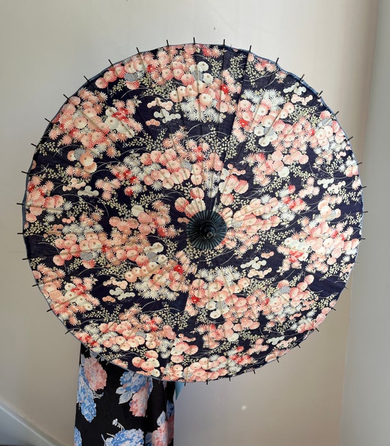 1920s Japanese Cotton Sun Parasol | Pink Flowers Flor… - Gem