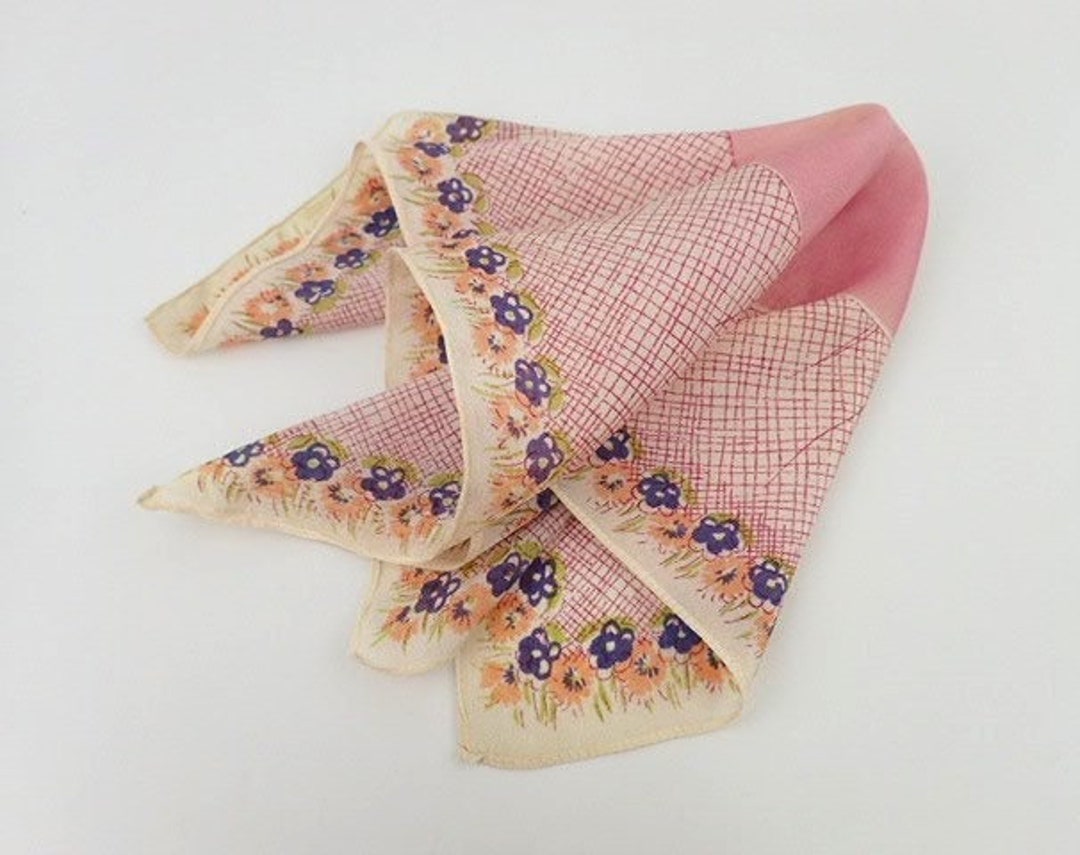 1930s Pinky Lilac Handkerchief Hanky Floral Patterned Purple Flowers ...