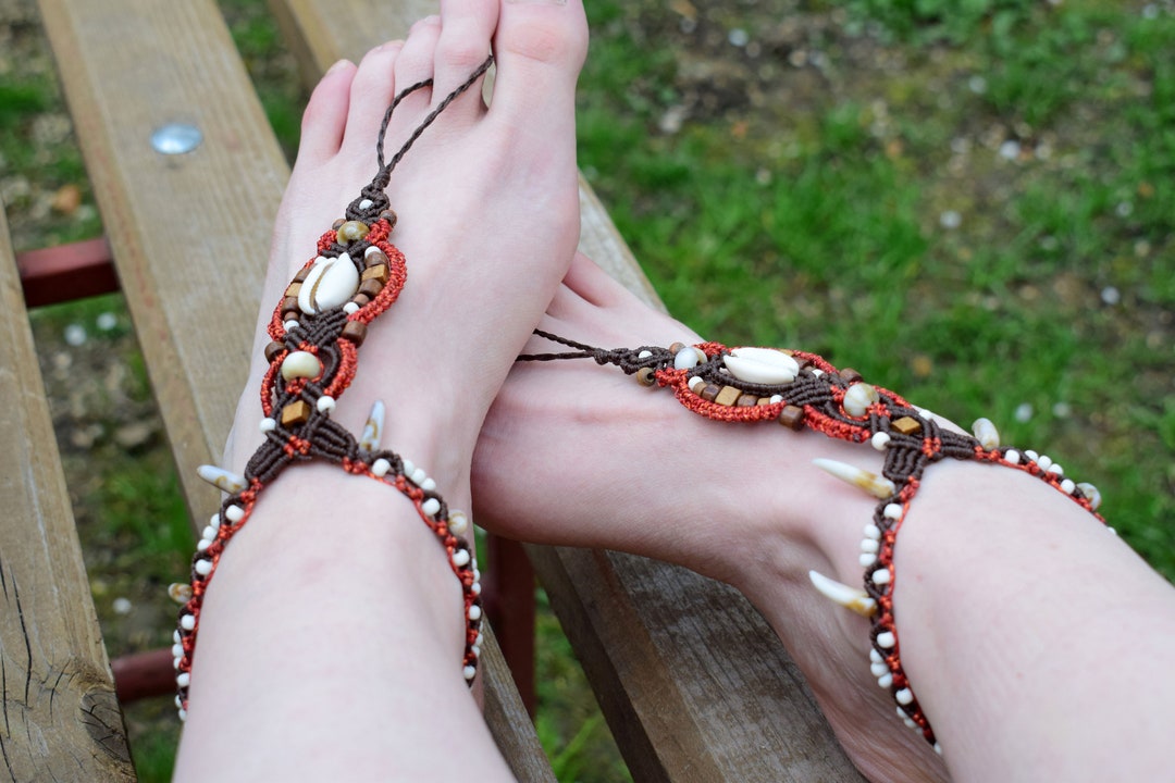 Macrame Tribal Seashell Barefoot Sandals - Etsy