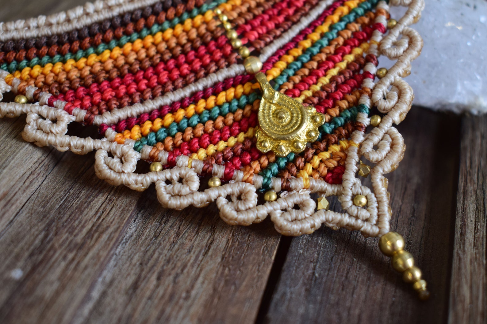 Ethnic Macrame Necklace Cavandoli Style Collar Tribal Style - Etsy