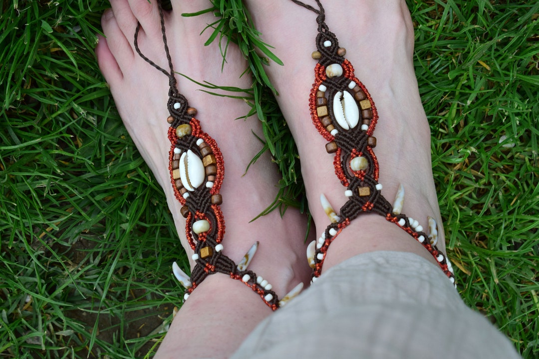 Macrame Tribal Seashell Barefoot Sandals - Etsy