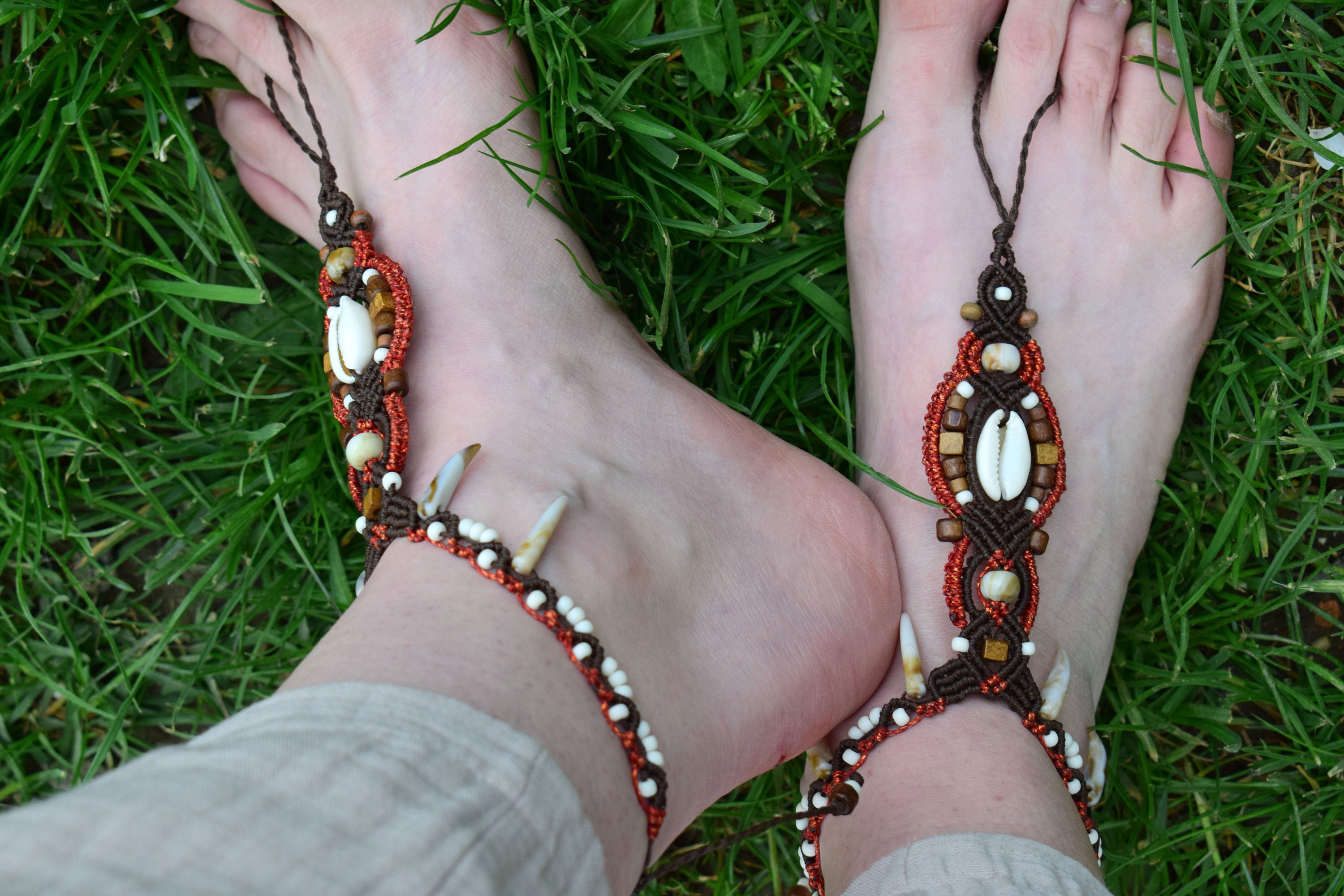 Macrame Tribal Seashell Barefoot Sandals - Etsy