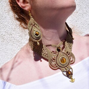 Bohemian Macrame Jewelry Set With Tiger's Eye for Wedding or Another Occasion, Macrame Necklace ...