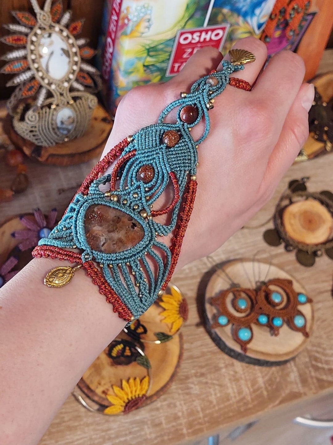 Sunstone Macrame Slave Bracelet, Crystal Stone Bracelet, Unique ...