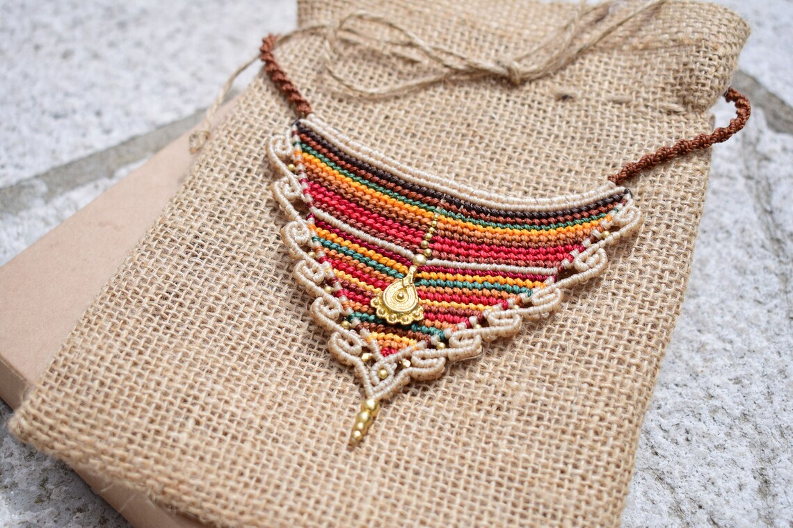 Ethnic Macrame Necklace Cavandoli Style Collar Tribal Style - Etsy