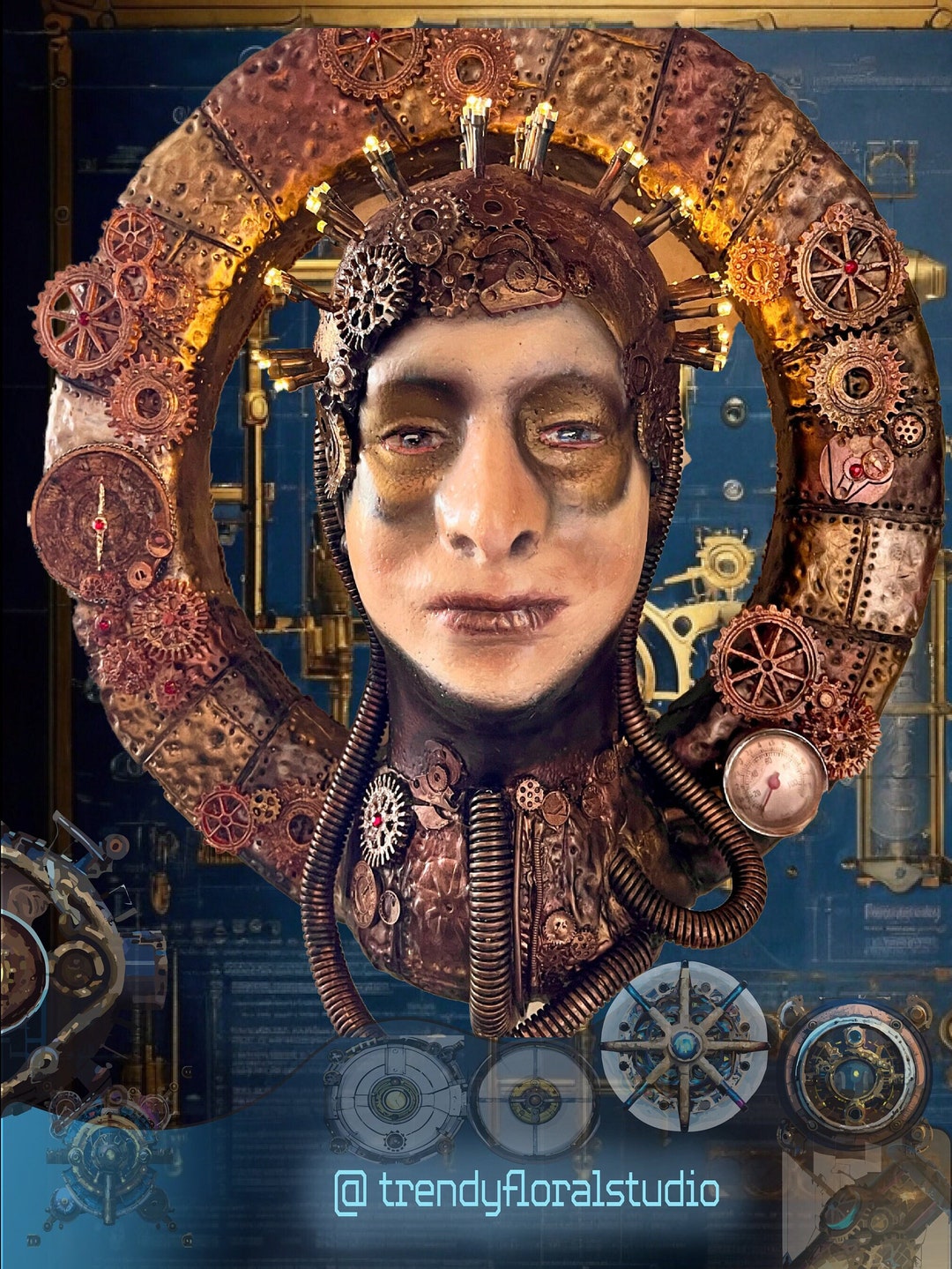 Steampunk Cyborg Wall Decor: Handmade Industrial Light-up Wreath - Etsy