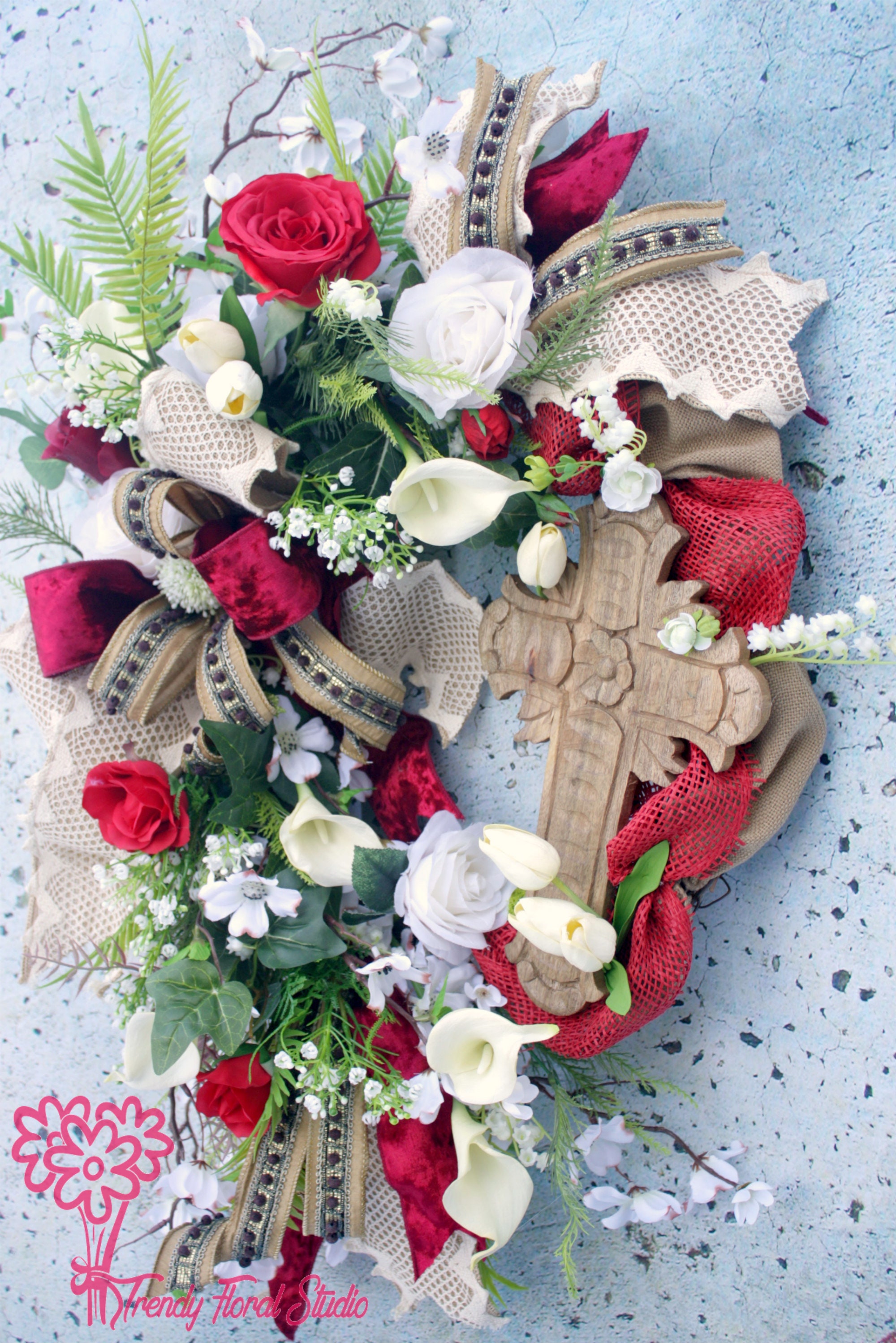 Easter Cross Wreath Religious Everyday Wreath | Etsy