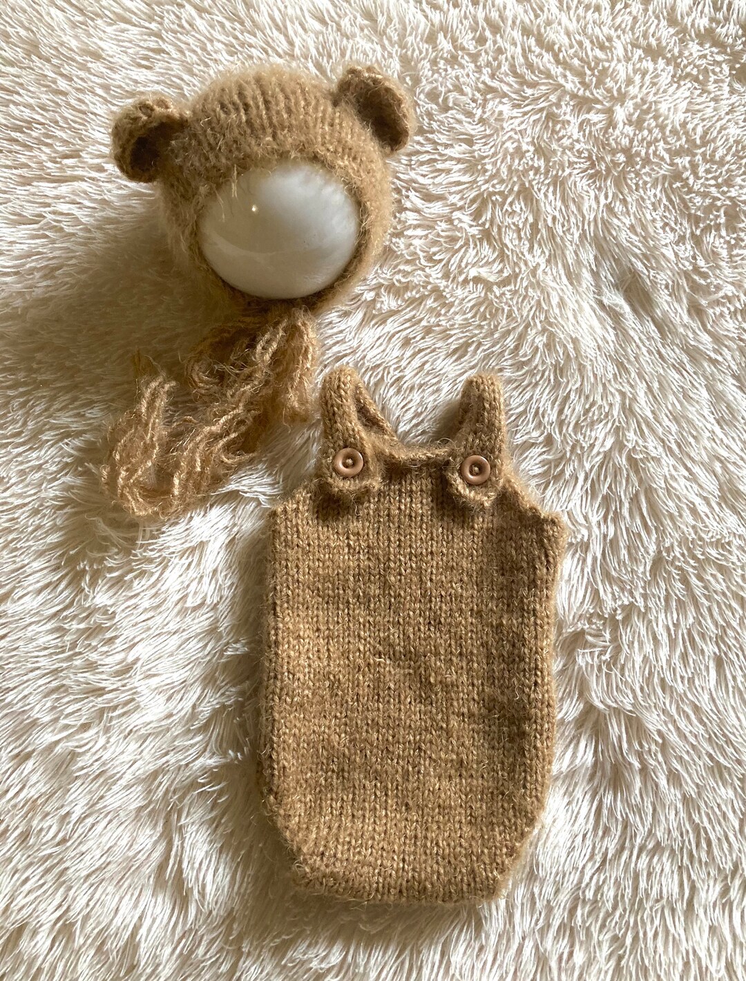 Newborn Knitted Fluffy Bear Outfit, the Romper Has Adjustable Straps ...