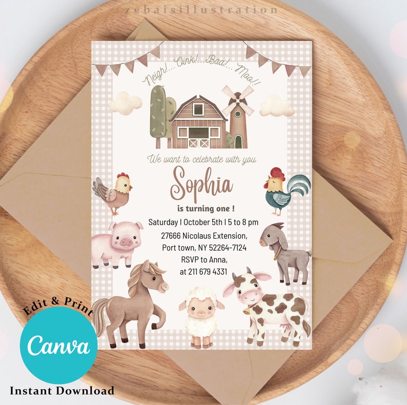 Farm Birthday Party Invitation Template, Farm Animals Birthday ...