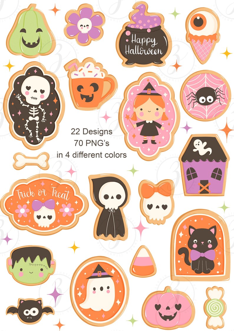 Halloween Sugar Cookies Clipart: Hand-painted Spooky Treats PNG ...
