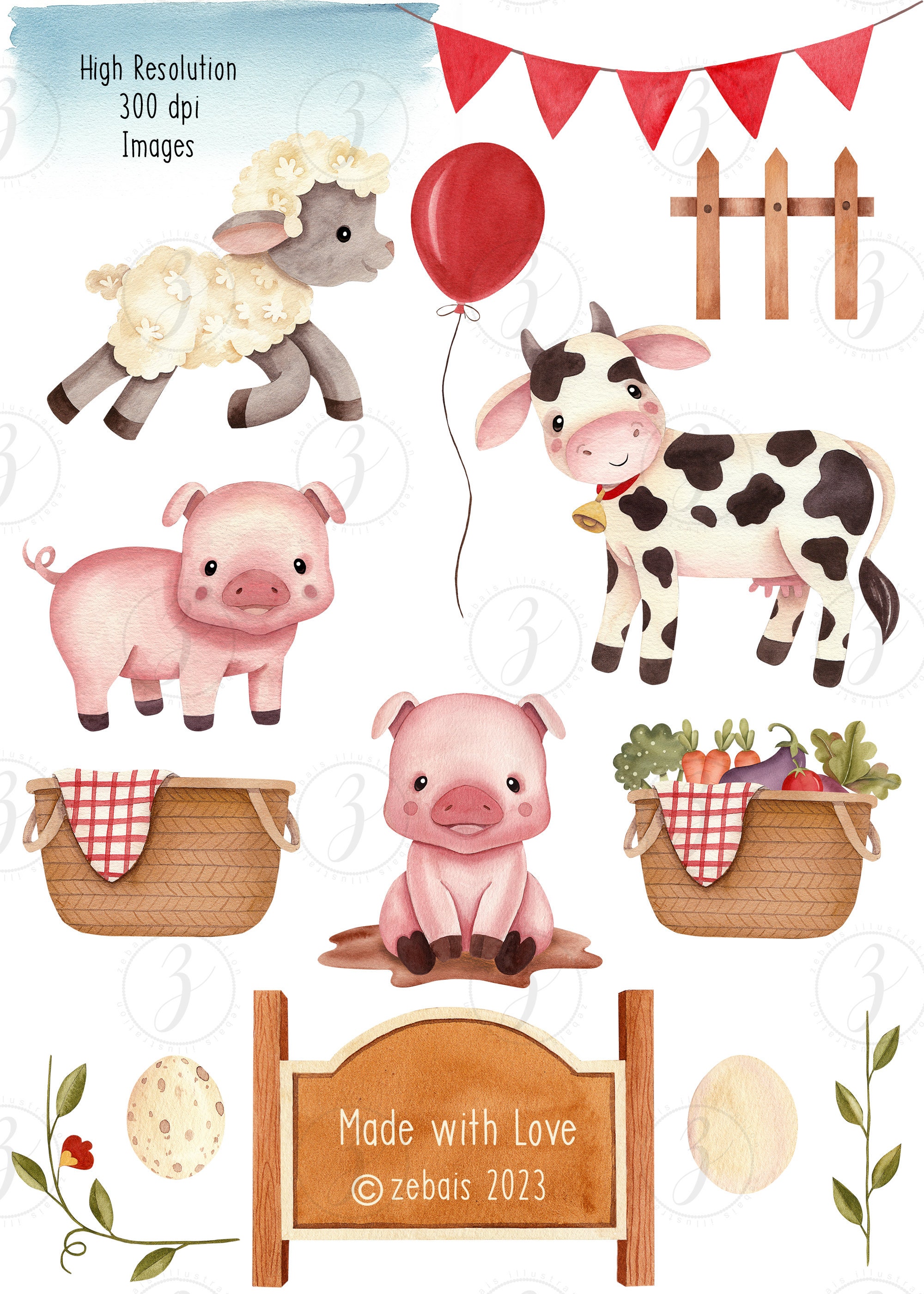 Watercolor Old Mcdonald's Farm Clipart Set (digital Download) - Etsy