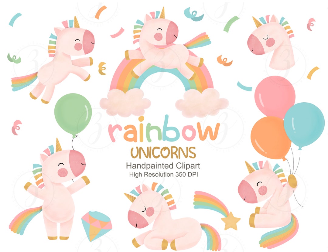 Rainbow Unicorn Clipart - Etsy