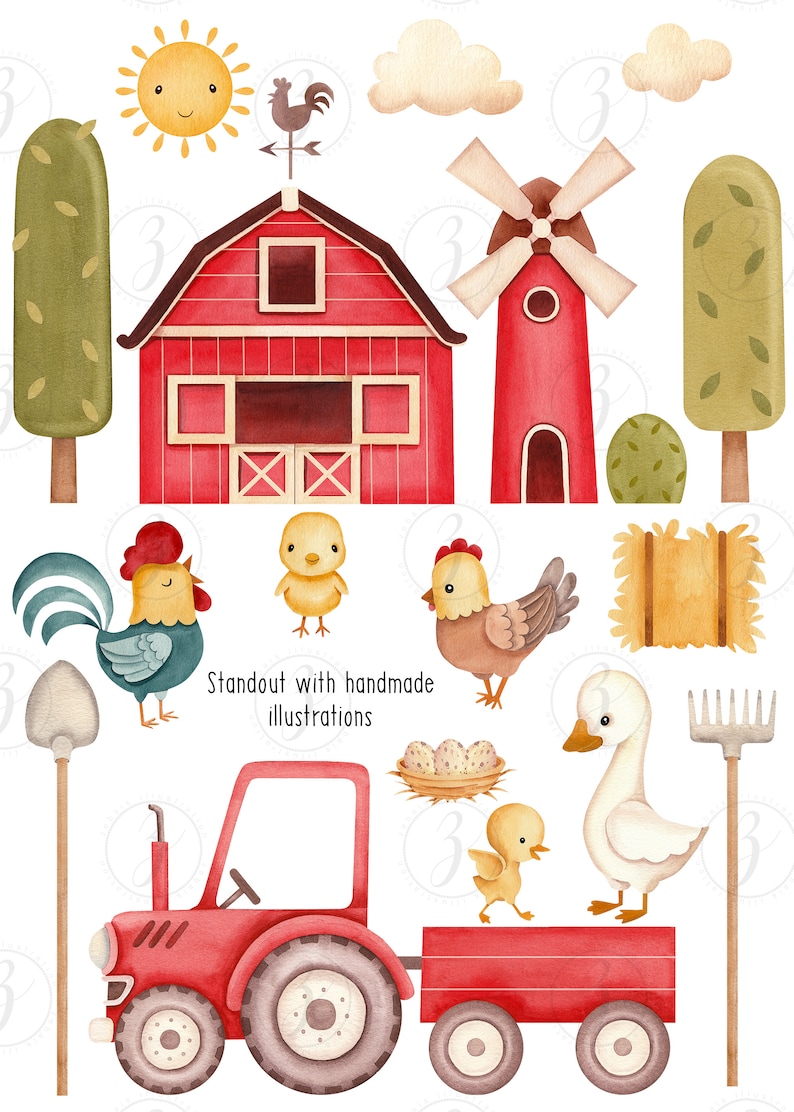Watercolor Old Mcdonald's Farm Clipart Set (digital Download) - Etsy