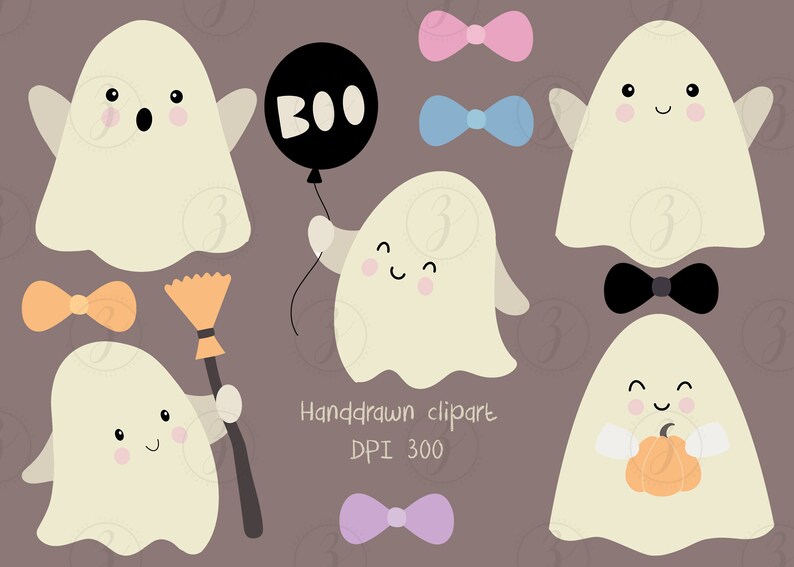 Cute Ghosts Clipart Set, Hand Drawn Halloween Graphics (digital ...
