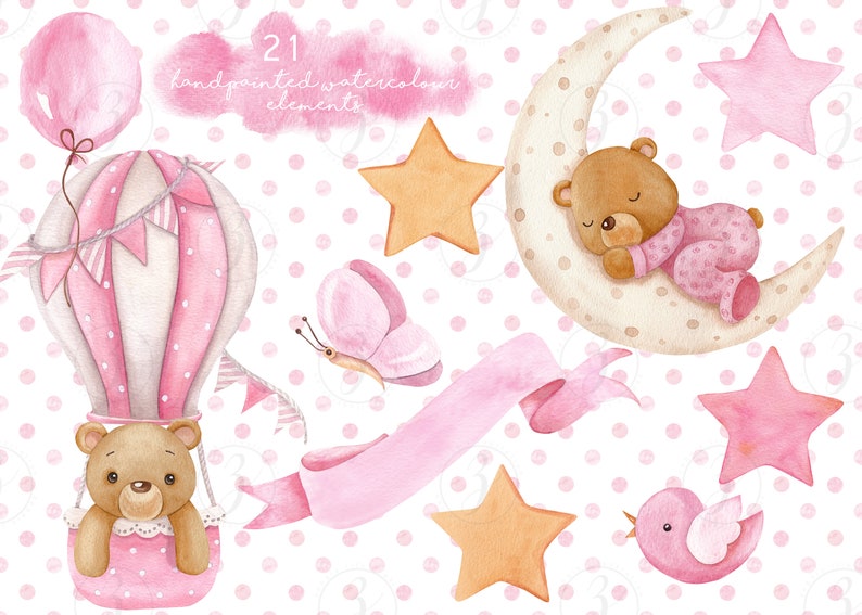 Watercolor Bear Clipart: Baby Shower Graphics (digital Download) - Etsy