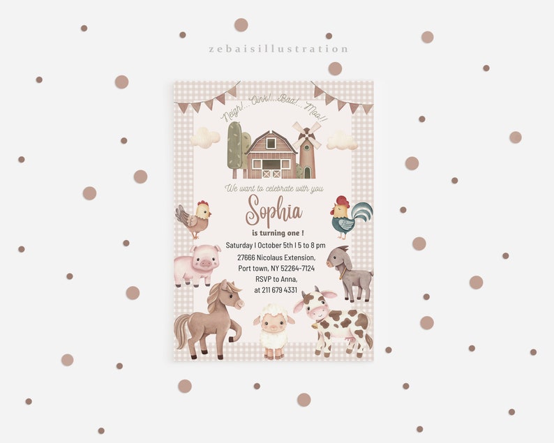 Farm Animals Birthday Invitation Template: Barnyard Party (digital ...