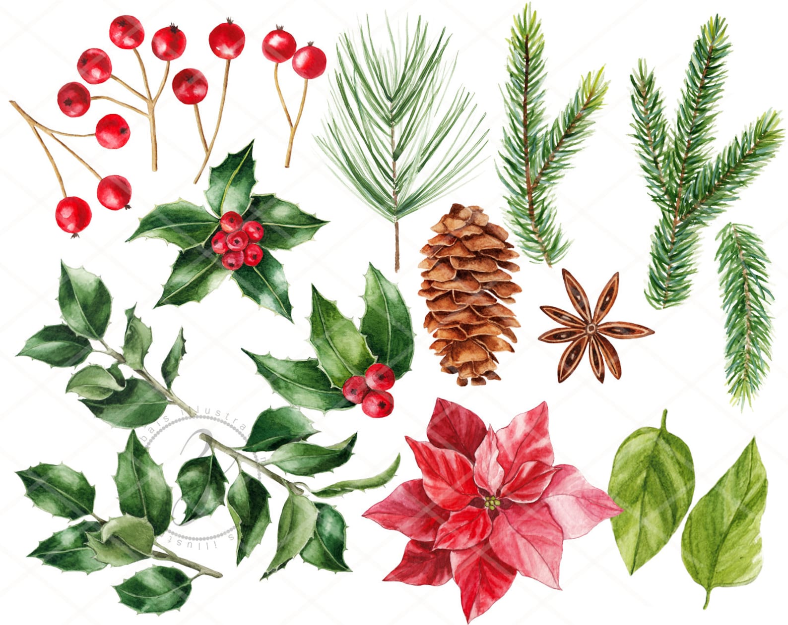 Watercolor Christmas Clipart - Etsy