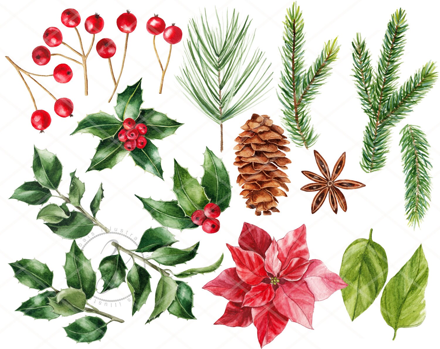 Watercolor Christmas Clipart - Etsy