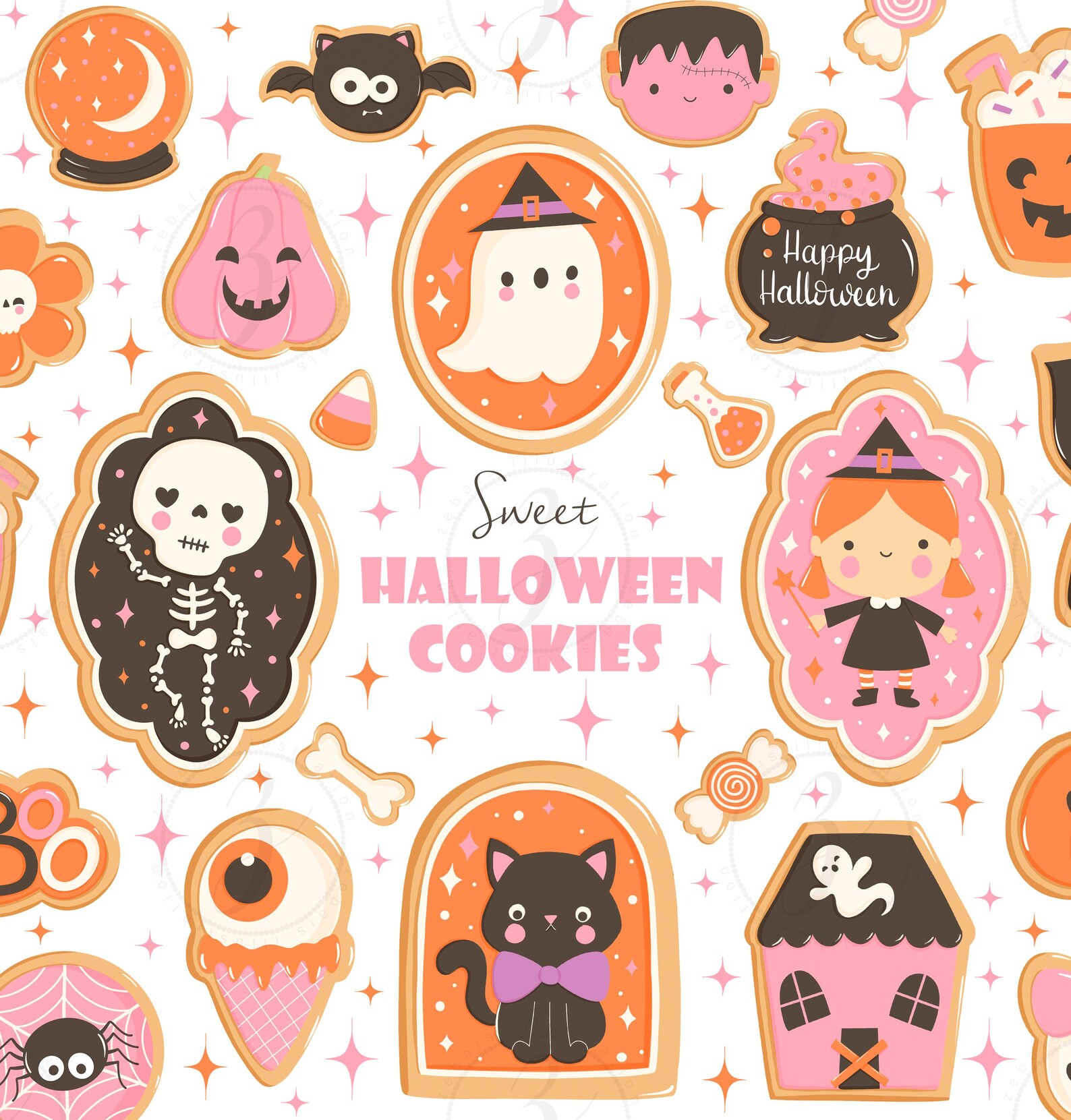 Halloween Sugar Cookies Clipart: Hand-painted Spooky Treats PNG ...