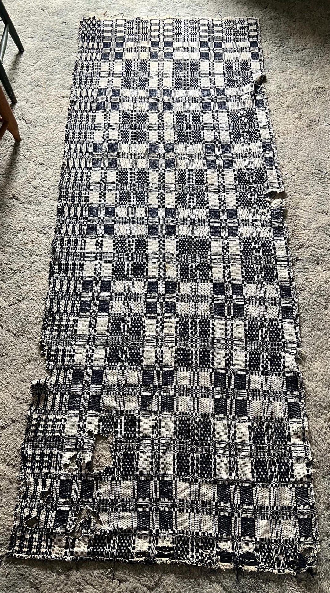 Antique Indigo Blue and White Woven Jacquard Colonial Coverlet. 33" by ...