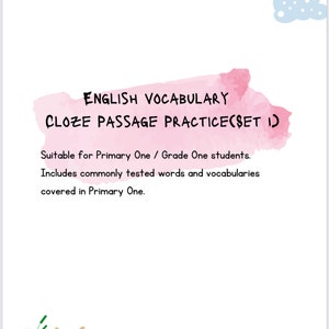 24 Printable Cloze Passage Practices for Grade 1/primary 1 Students. - Etsy